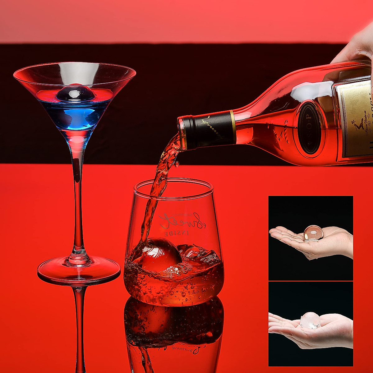 Sphere Clear Ice Cube Tray - Crystal Clear 1.7 Inch Ice Ball Maker,10 Silicone Round Ice Cubes Mold for Whiskey and Cocktail