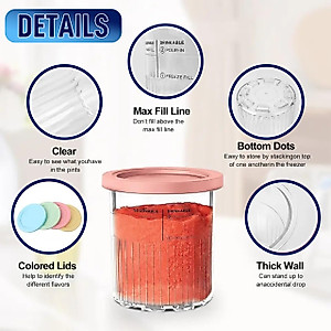 Mellonari Creami Pints for Ninja with Lids, 4 Packs, 24 oz Compatible with NC-500 & NC501, Pink-Yellow-Blue-Green, MNJ-796