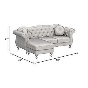 Glory Furniture Hollywood Velvet Sofa Chaise in Ivory