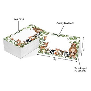 Table Place Card, Jungle Safari Animal Themed Tent Style Cards, Pack of 25 Half-Fold Reception Place Cards, Perfect for Baby Showers, Jungle Safari Birthday Party and Special Events A30
