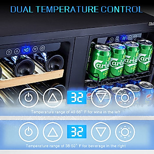Kalamera Wine and Beverage Refrigerator, 30 inch Wine Fridge Dual Zone Hold 33 Bottles and 96 Cans, Digital Touch Control, Built-In or Freestanding