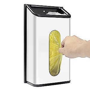 Wall Mount Grocery Plastic Bag Holder and Dispenser for Plastic Bags,LINAN Stainless Steel Bag Saver, Anti-Fingerprints, White