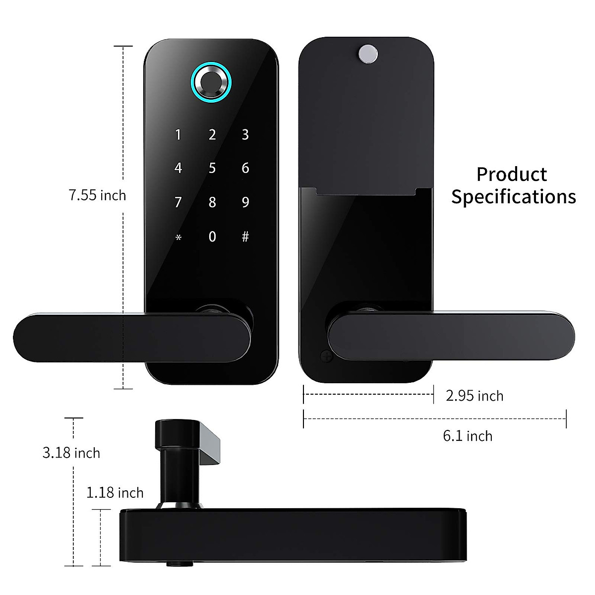 COOLOUS Fingerprint Lock with Bluetooth Smart Life App,Stainless Steel Door Lock Touchscreen Keypad Keyless Smart Lock Electronic Entry Lock with Reversible Lever Locking for Home Office Door