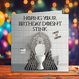 Cult Kitty Birthday Doesn't Stink - Funny Birthday Card for Men - Thick, Premium Birthday Card for Men, Great Game or Thrones Card with Colourful Envelope
