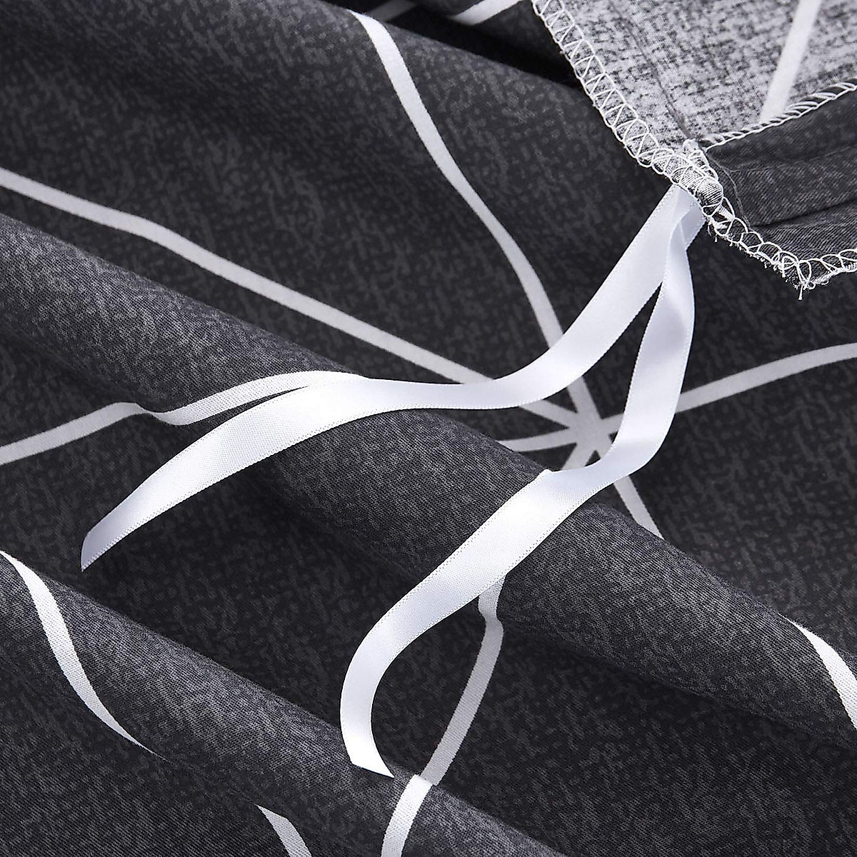 Wake In Cloud - Dark Gray Duvet Cover Set, 100% Cotton Bedding, Grey with White Geometric Pattern Printed, Zipper Closure (3pcs, Full Size)