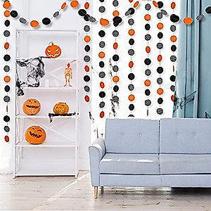 Glitter Black Orange White Dot Circle Garland Halloween Hanging Decoration Haunting Banner Devil Backdrop Demon Decor for Bday/Birthday Sweet 16
