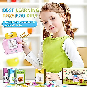 Kids Toddler Talking Flash Cards with 224 Sight Words,Montessori Toys,Speech Therapy,Autism Sensory Toys,Learning Educational Gifts for Age 2 3 4 5 Years Old Boys and Girls (Pink)