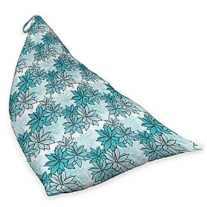 Lunarable Turquoise Lounger Chair Bag, Continuous Hand Drawn Floral Pattern of Aquatic Blooms Illustration, High Capacity Storage with Handle Container, Lounger Size, Pale Blue and Sky Blue