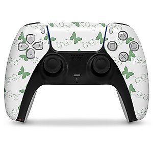 WraptorSkinz Skin Wrap compatible with Sony PS5 DualSense Controller Pastel Butterflies Green on White (CONTROLLER NOT INCLUDED)