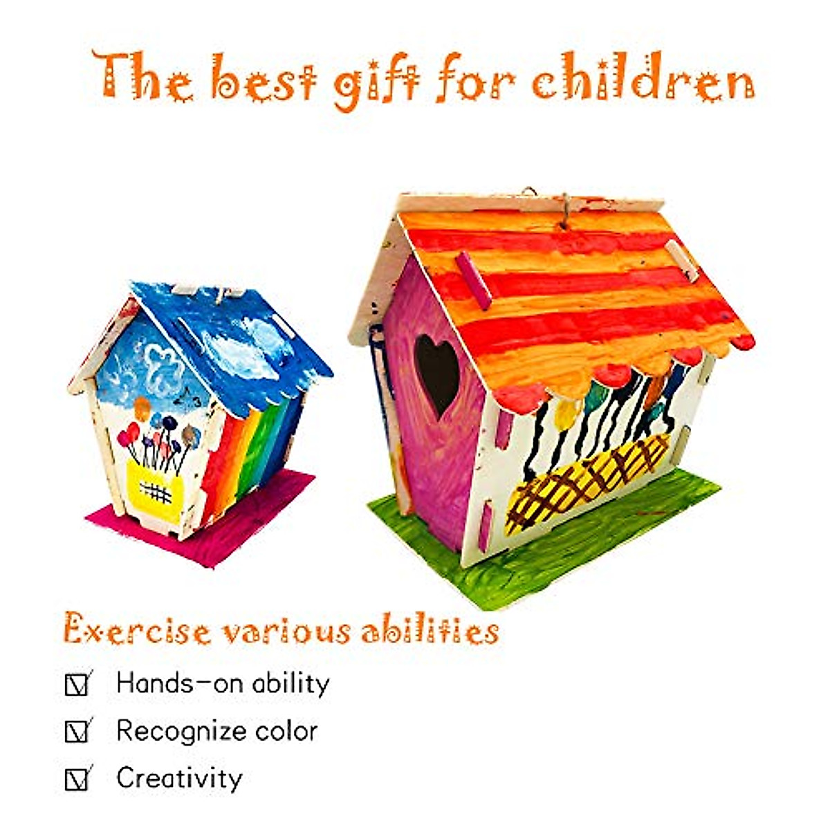 Boviagom DIY Bird House Kit for Kids, Crafts for Kids 2Pack， DIY Wooden Birdhouse Kit Arts and Crafts for Kids， Kids Arts and Crafts Ages 3-5, 4-8, 8-12