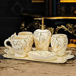 WYKDD European-Style Ceramic Bathroom Five-Piece Set Toilet Wash Set Bathroom Supplies Mouthwash Cup Couple Set