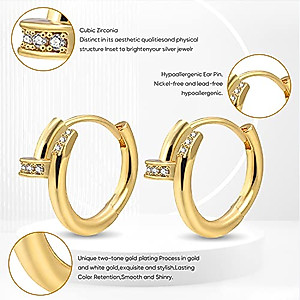 PICKBEAU 18K Gold Plated Hoop Earrings for Women Geometric Nail Shape CZ Pave Loop Hoop Huggie Earrings for Girls