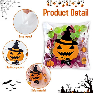 Eunvabir 160 PCS Halloween Cellophane Ziplock Treat Bags, Halloween Self Adhesive Candy Goodie Snacks Gift Bags Plastic Clear Trick or Treat Party Favors/Classroom Prizes