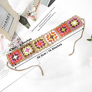 CHLINS Hairband, 3PCS Crochet Headband Women Floral Hairband - Elastic Handmade Crochet Head Wrap Bohemian knit Headband for Women and Girls (Square, Black + Beige + Khaki)