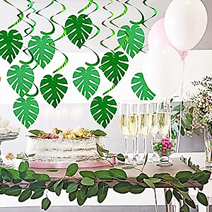 32 Pcs Palm Leaves Party Swirl Decorations Hanging Ceiling Green Decoration Swirls Luau Tropical Party for Hawaiian Baby Shower Birthday Supplies (Cute Style)