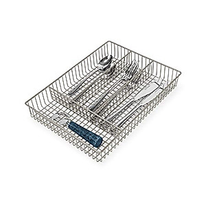 Spectrum Grid Modern Farmhouse Organizer & Utensil Holder, Rustic Kitchen Storage & Cutlery Tray, Silverware Drawer Organizer, Small, Satin Nickel