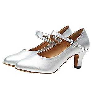 HROYL Women Closed Toe Ballroom Dance Shoes Low Heel Latin Salsa Tango Waltz Character Dance Shoes,YCL245-Silver-6,US9