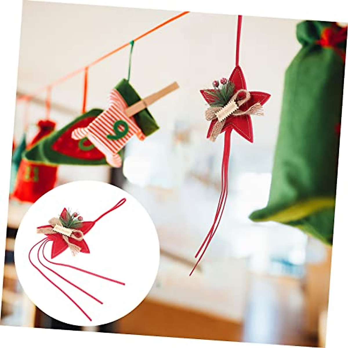 HOOTNEE Christmas Bell Ornament Felt Stars for Crafts Office Pine Tree Decor Pine Wood Country Decor red Felt 1Pc