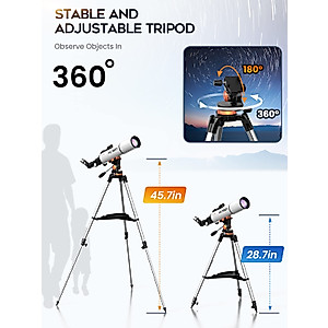 Telescopes for Adults Astronomy, 80mm Aperture 500mm AZ Mount Professional Refractor Telescope for Beginners with Phone Adapter, Portable Space Telescope with Carrying Bag