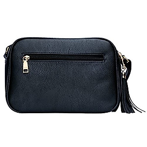 KKXIU Quilted Double Compartment Multiple Pocket Crossbody Bag for Women and Teen Girls Stylish Shoulder Purse with Tassel (c-black)