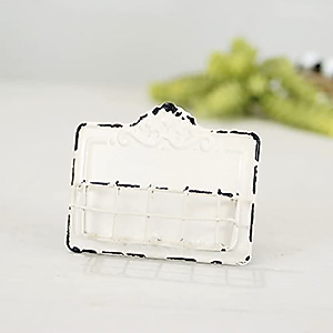 VIP Home & Garden MT2155 Vintage Style Antique Business Card Holder, White, Metal