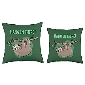 Motivational Sloth T-Shirts & Gifts Hang in There Cute Motivational Sloth Get Well Soon Throw Pillow, 18x18, Multicolor