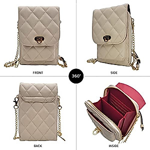 Bhumane Small Crossbody Phone Leather Bag for Women Mini Shoulder Wallet Card Purse (D - Ivory)