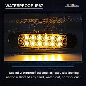 Ledvillage 20 Pcs 6.4 Inch Clear Lens Amber LED Side Marker Turn Signal Lights Clearance Parking Lamps for Truck Trailer Lorry Tow RV w/Chrome Universal 12V DC BB12