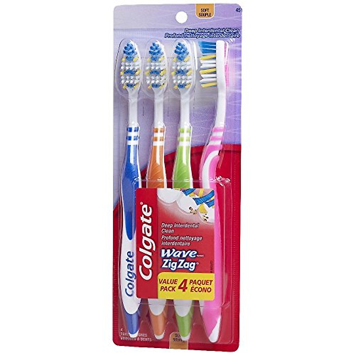 Colgate Wave Zig Zag Toothbrush, Soft, 4 Count (Pack of 6)