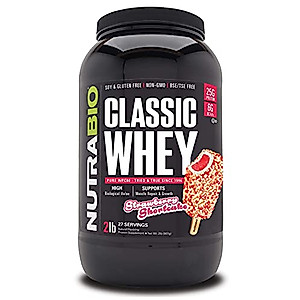 NutraBio Classic Whey Protein Powder- 25G of Protein Per Scoop - Full-Spectrum Amino Acid Profile - No Fillers, Artificial Colors, Preservatives - Low Glycemic Index - Strawberry Shortcake, 2 Pounds