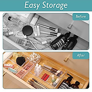 QUEFE 25 PCS Drawer Organizer Set, 4-Size Clear Plastic Drawer Organizers Trays Bathroom Organizers Dresser Storage Bins Separation Box for Makeup, Jewelries, Gadgets, Bathroom, Office, Bedroom