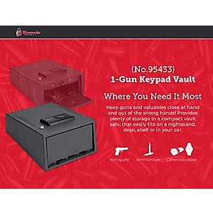 Hornady 1 Gun Keypad Vault Safe with Keypad Entry – Secure Your Firearms and Valuables – 4-6 Keypad Entry, Interior Light and Backup Keys – Black, 12.7 (H) x 9 (W) x 5.25 (D) Inches – Item 95433
