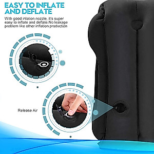 Inflatable Travel Pillow, Airplane Neck Pillow for Sleeping, Supports Head and Chin for Airplanes,Trains,Cars and Office Napping with 3D Eye Mask and Earplugs and Portable Drawstring Bag