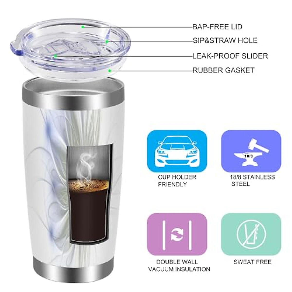 Jesmacti 20Oz Portable Tumbler Fabulous Fractal Blue Fractal Art Smooth Blue Fiery Blossom Bright Abstract Blue for Ornate Petals Unusual Flower Coffee Tumbler Farmhouse Coffee Mugs for Travel