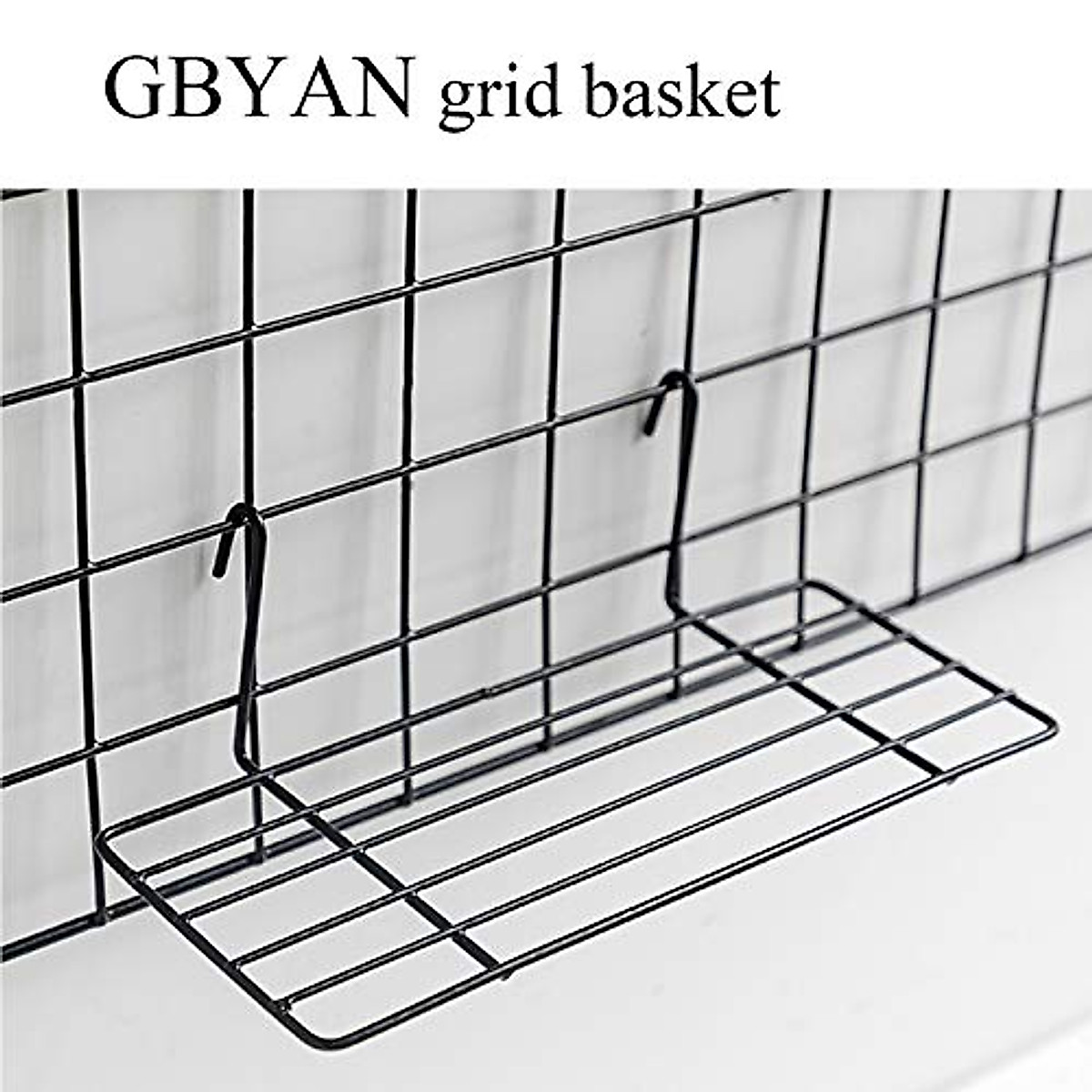 GBYAN Grid Wall Basket Wall Grid Accessories Wire Straight Shelf with Hooks Wall Organizer for Grid Panel Board, 2 Pack