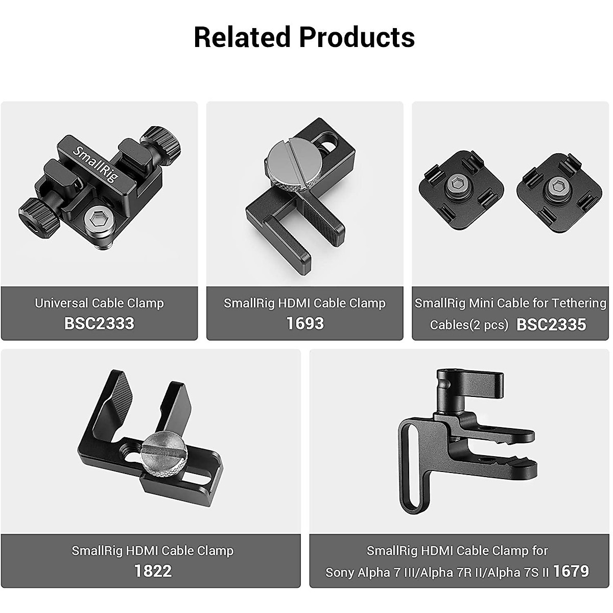 SmallRig Universal Spring Cable Clamp (2 pcs), Lightweight and Portable Cable Clamp Suit for HDMI Cables, Charging Cables, Shutter Cables and Headphone Cables MD2418