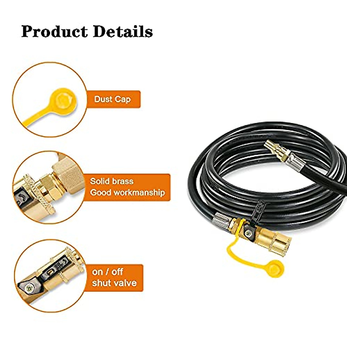Uniflasy 12 Ft Low Pressure Propane RV Quick-Connect Hose, Quick Disconnect Propane Hose Extension - 1/4” Safety Shutoff Valve & Male Full Flow Plug for RVs