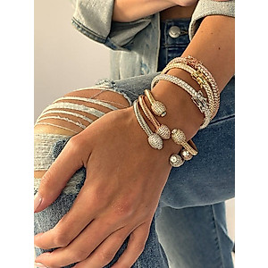 Barzel 18K Gold Plated Crystal Cable Bangle Bracelet For Women - Cuff Bangle Bracelet (Silver)