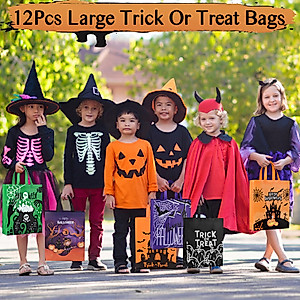 Halloween Bags,12 Pcs Halloween Trick or Treat Bags Large,Halloween Tote Bag with 12 Pcs Halloween Slap Bracelets,Halloween Candy Bags for Halloween Party Supplies,Gift Wrapping 15"×11.6"×3.9"