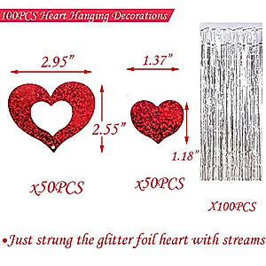 Valentines Day Heart Banner Decorations, I LOVE YOU Garland and Red Glitter Heart Swirl Hanging Kit, Best for Bridal Shower, Anniversary, Wedding, Love Party Supplies, Valentine's Day Tree, Home Décor