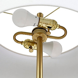 Henn&Hart 2-Light Floor Lamp with Fabric Shade in Matte Black/Brass/White, Floor Lamp for Home Office, Bedroom, Living Room