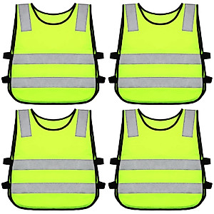 Flutesan Kids Reflective Vest 4 Pack Child Safety Visibility Vest Kids Safety Vest Construction Vest for Cycling Ski Running (Yellow)
