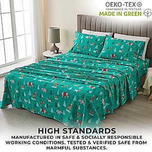Great Bay Home 3 Piece 100% Turkish Cotton Twin Christmas Flannel Sheet Set | Kids Holiday Printed Bedding Sheets & Pillowcases | Double-Brushed Flannel Bed Sheets (Twin, Safari Animal Christmas)