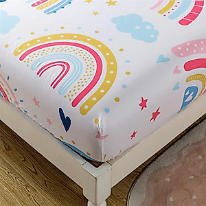qjmiaofang Rainbow Sheets for Girls Twin Size Rainbow Bed Sheets 3Pieces Cartoon Rainbow Flat Sheet Little Rainbow Fitted Sheet with Clouds Rainbow Bedding 1 Flat Sheet 1 Fitted Sheet 1 Pillowcase