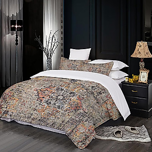 GABADU Vintage Nationality Distressed Duvet Cover, Traditional Pattern Print Bedding 3 Piece Set, Printing Comforter Cover and 2 Pillowcases, Soft Microfiber with Zipper and Ties (King/90"x104")