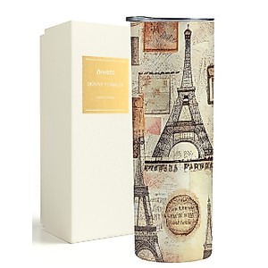 Onebttl Paris Gifts for Women, Insulated Stainless Steel Wine Tumbler with Lid and Straw, Vintage Cup, 20 oz