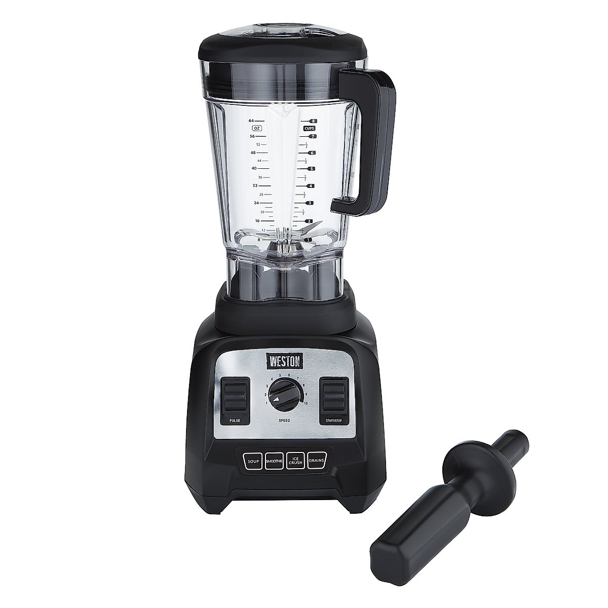 Weston Pro Series 2.4hp Blender with 64oz Tritan Jar, 4 Pre-Programmed Settings and Variable Speed Dial for Puree, Ice Crush, Shakes and Smoothies, Black and Stainless Steel (58914)