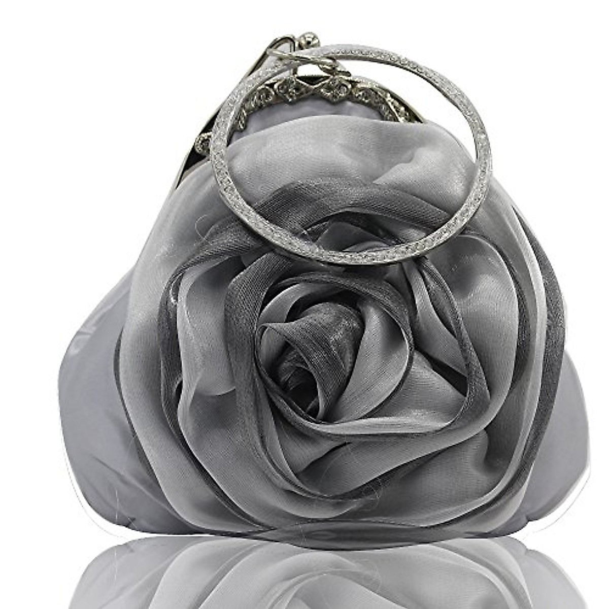 Kingluck Silk Flower Slot Pocket Hasp Totes Frame Women Kingluck Flower Evening Handbags/Clutches In Wedding Handbag (grey)