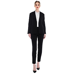 Marycrafts Women's Pant Suits Set – Professional Business Suiting Blazer and Pants 2 Piece Outfit 14 Black