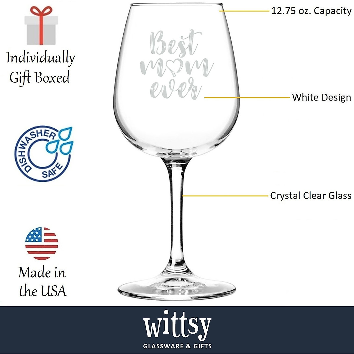 Best Mom Ever Wine Glass - Unique Birthday Gifts for Mom, Women, Wife - Best Mom Gifts from Daughter, Son, Husband, Kids - Top Bday Present Idea for New Mother, Her - Fun Novelty Wine Gift